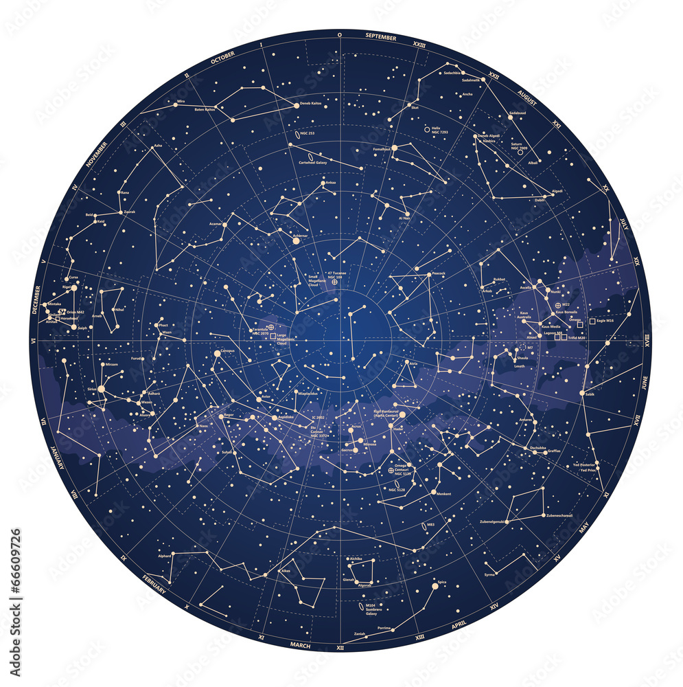 Poster High detailed sky map of Southern hemisphere with names – Wall ...