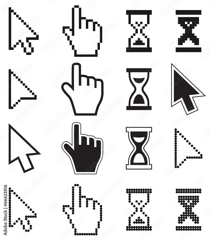 Pixel cursors icons- mouse hand arrow hourglass Stock Vector | Adobe Stock