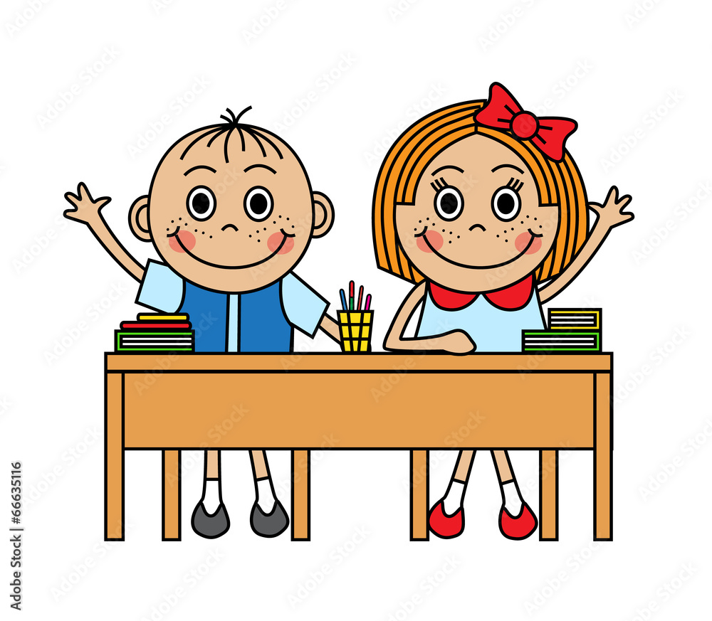 Cartoon children sitting at school desk Stock Vector | Adobe Stock