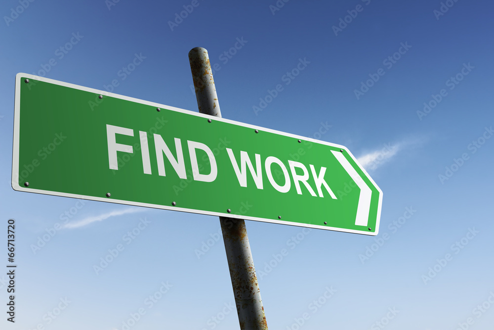 Find Work direction. Green traffic sign. Stock Photo | Adobe Stock