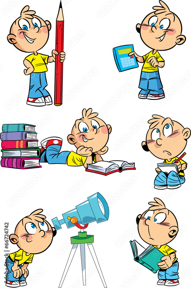 Cartoon boy with school subjects Stock Vector | Adobe Stock