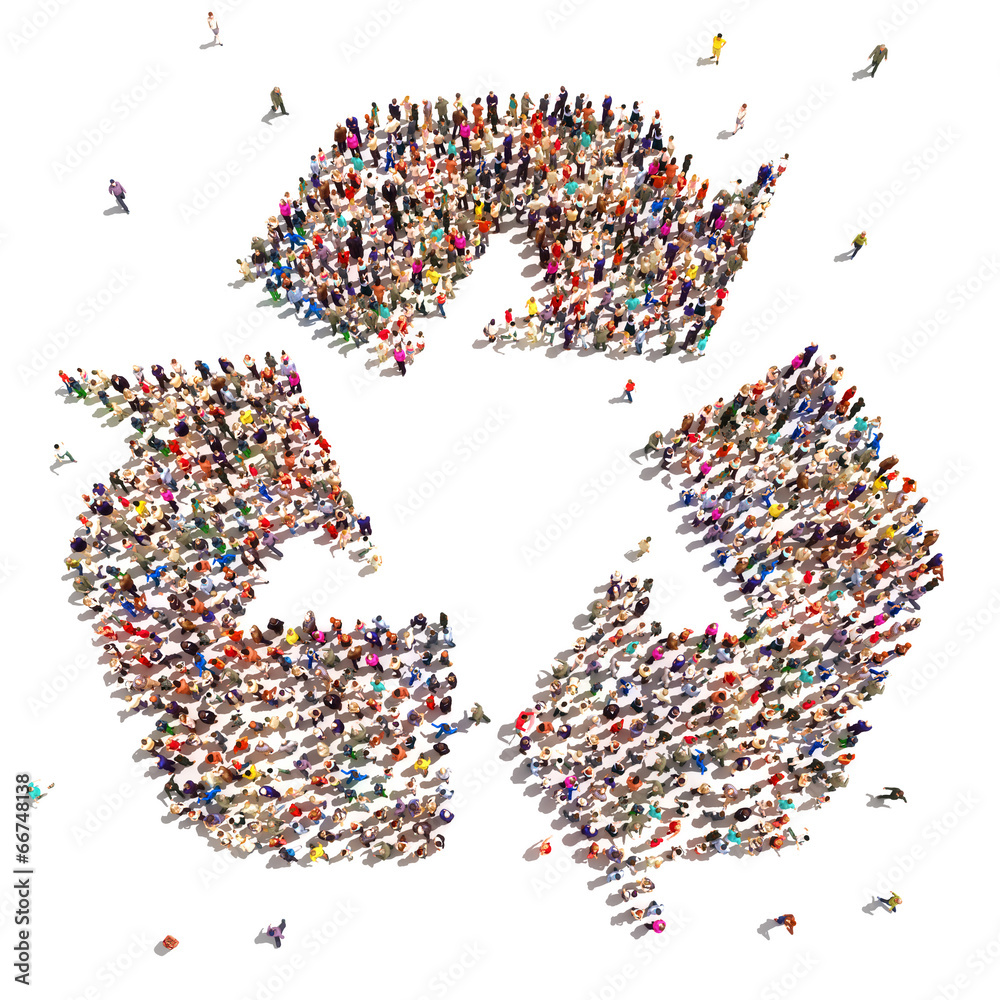 . Large group of people in the shape of a recycle symbol Stock ...