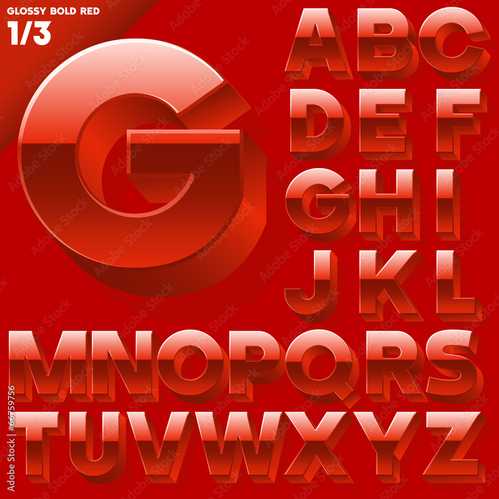 Vector alphabet of simple 3d glossy letters. Sans bold. Red Stock ...