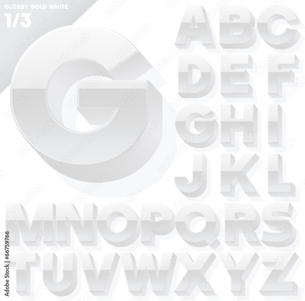 Vector alphabet of simple 3d glossy letters. Sans bold. Whit Stock ...