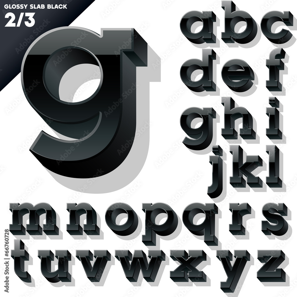 Vector alphabet of simple 3d glossy letters. Slab. Black Stock Vector ...