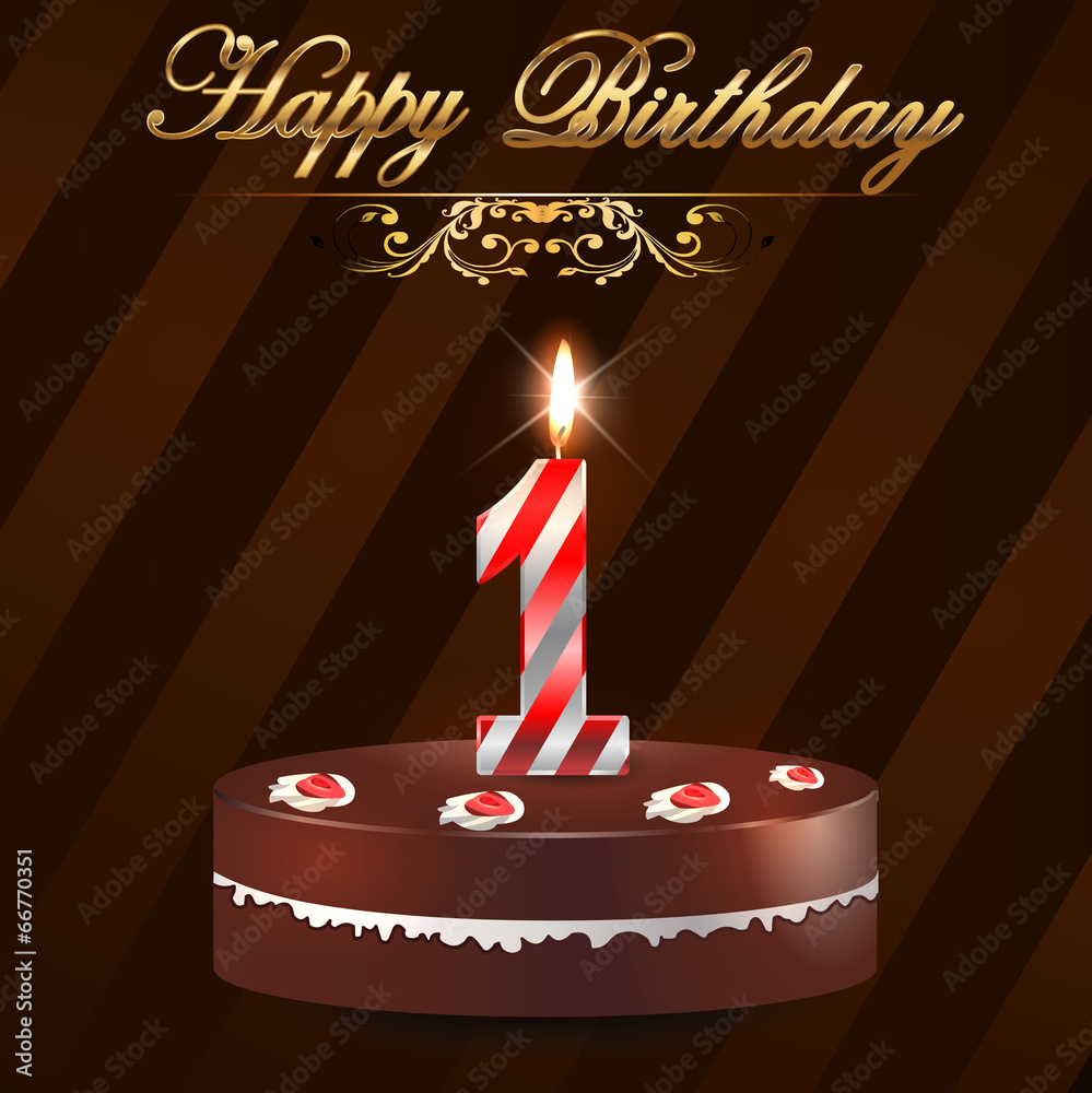 1 year Happy Birthday Card with cake and candles Stock Vector | Adobe Stock