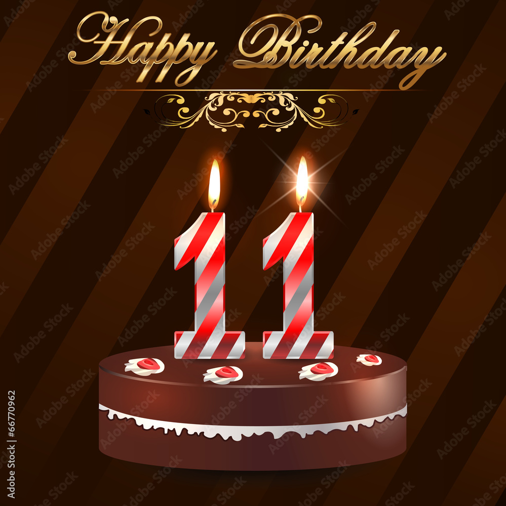 11 year Happy Birthday Card with cake and candles Stock Vector | Adobe ...