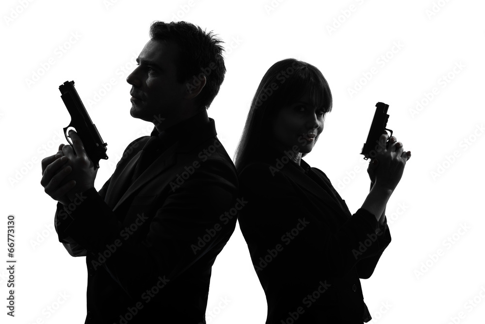couple woman man detective secret agent criminal silhouette Stock Photo ...