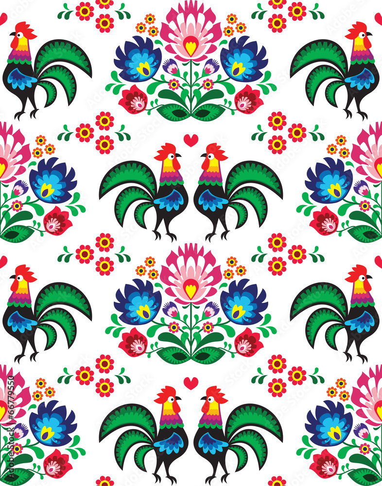 Seamless Polish folk art pattern - Wzory Lowickie, wycinanka Stock ...