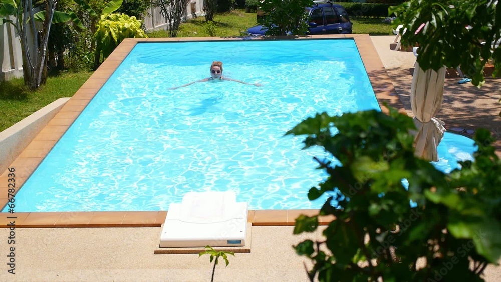 Woman Swimming in the Resort Outdoor Pool. Sunny Summer Stock Video ...