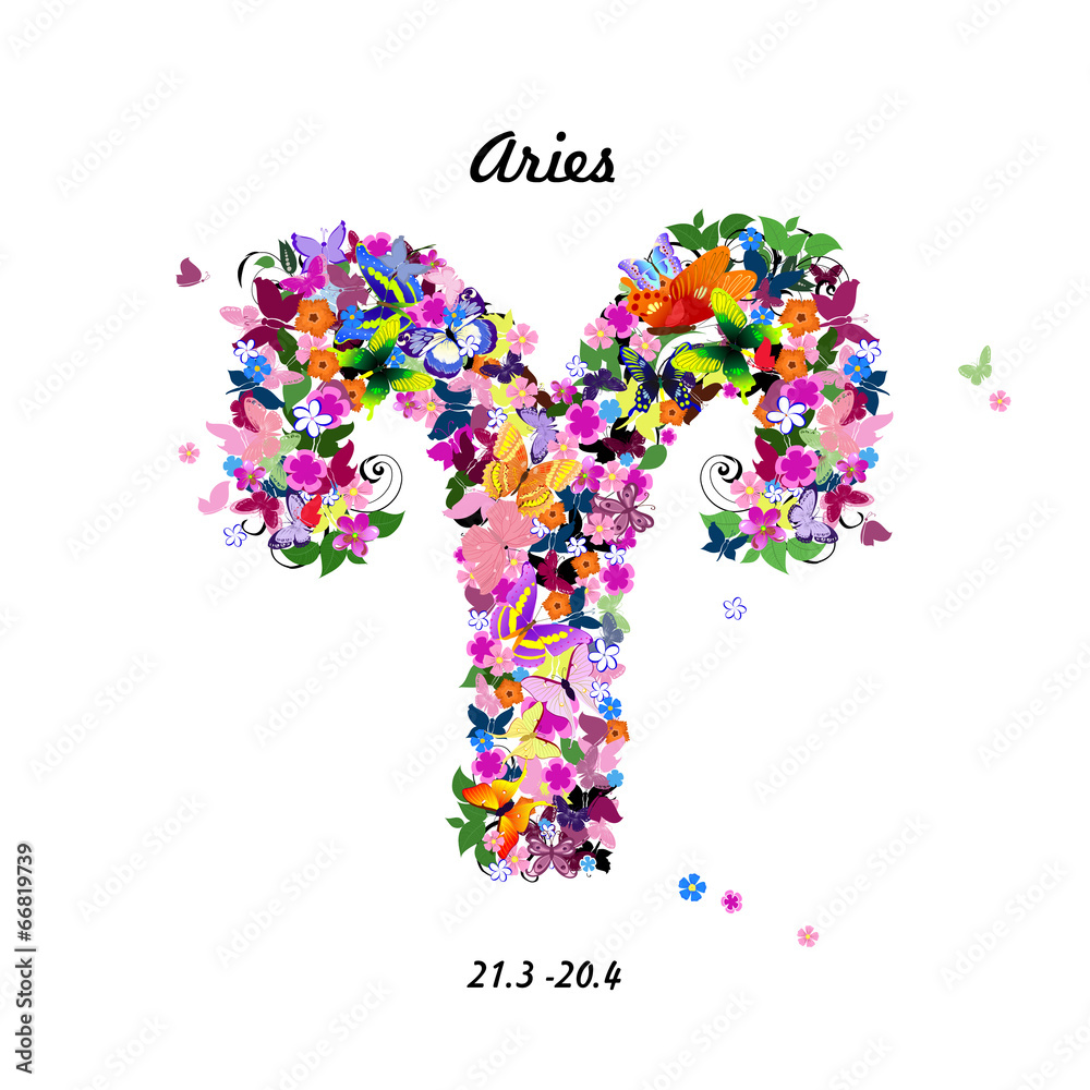 Pattern with butterflies, cute zodiac sign - aries. Stock Vector ...