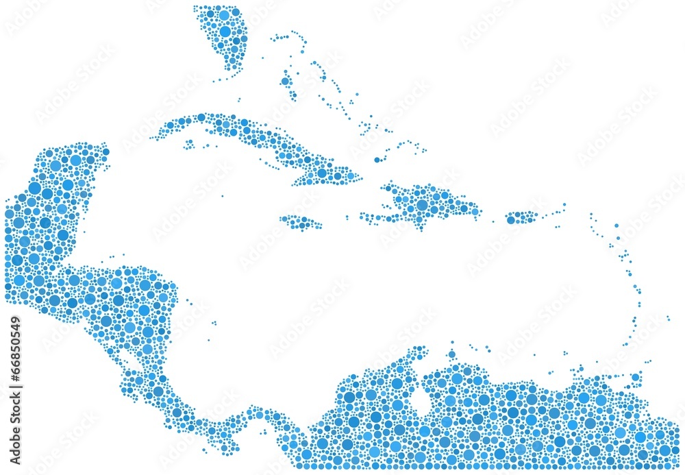 Decorative map of Caribbean Islands in a mosaic of blue bubbles Stock ...