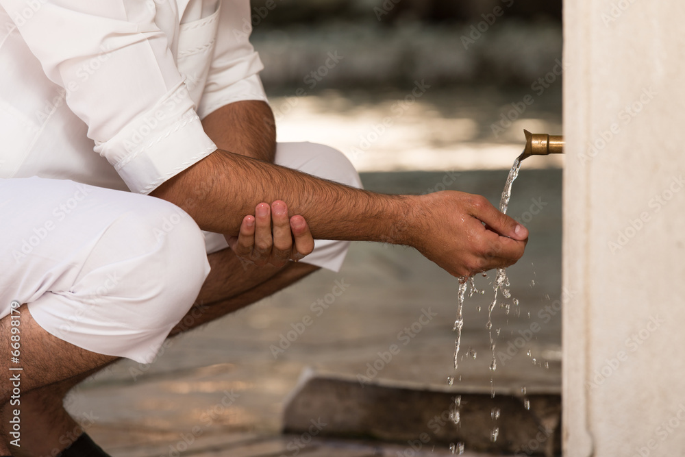 Islamic Religious Rite Ceremony Of Ablution Hand Washing Stock Photo ...