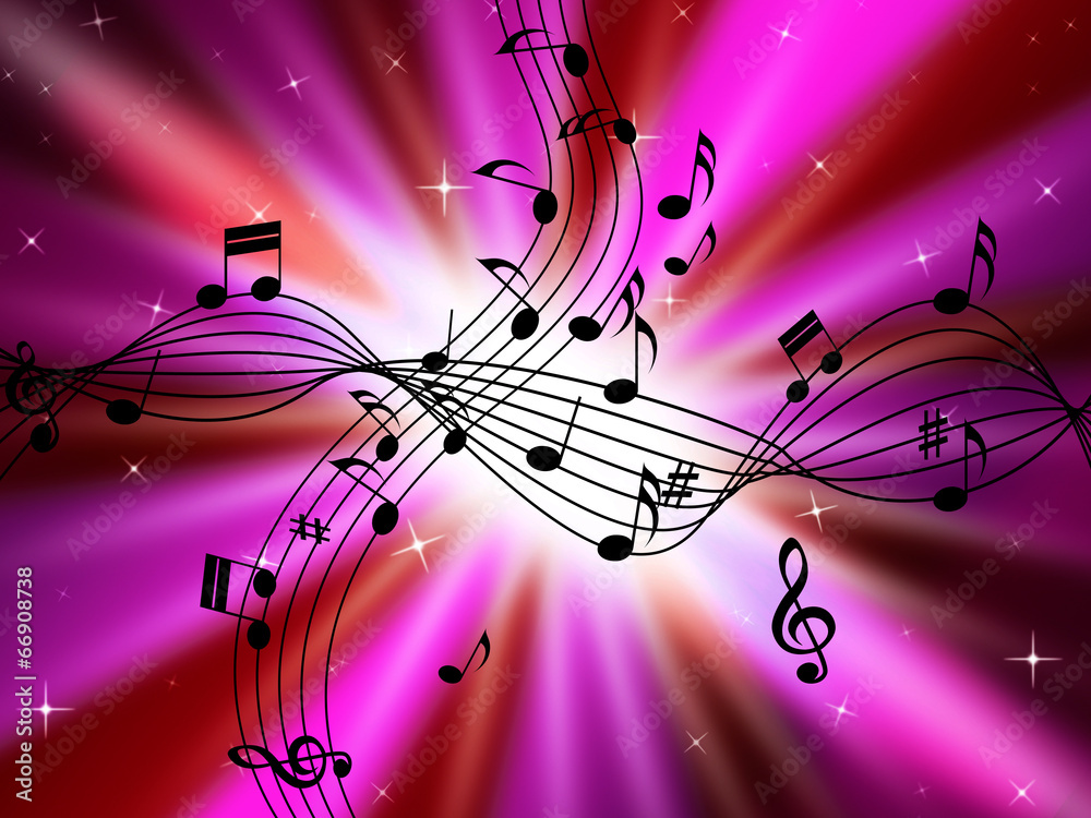 Pink Music Background Shows Musical Instruments And Brightness. Stock ...