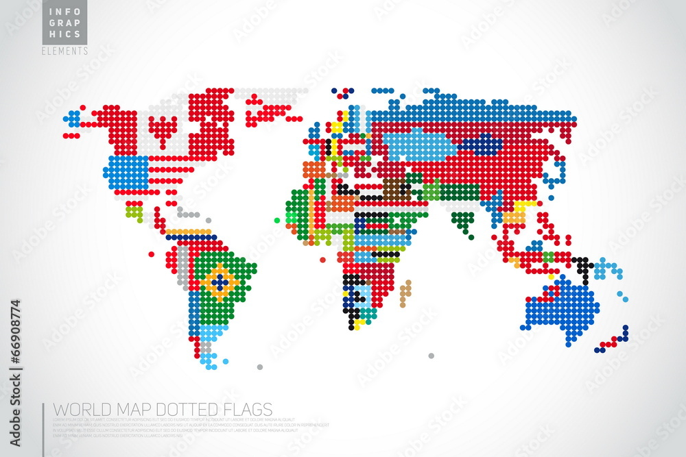 Infographics World map from dots with pointer marks, communicati Stock ...