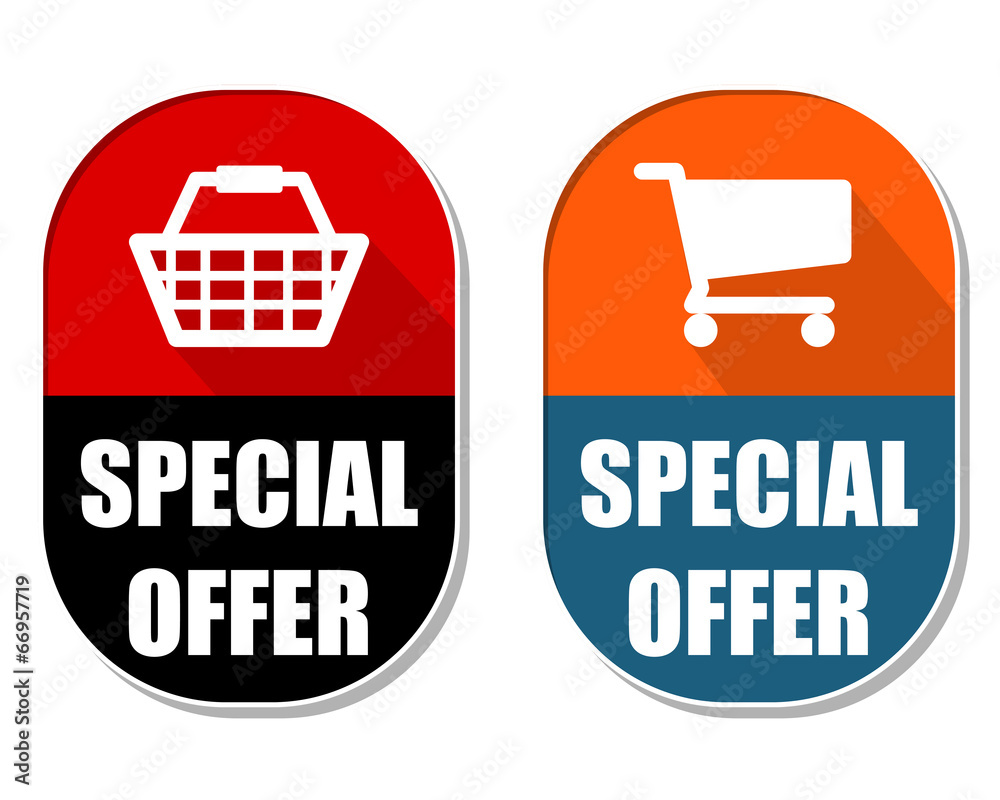 special offer with shopping basket and cart signs, two elliptica Stock ...