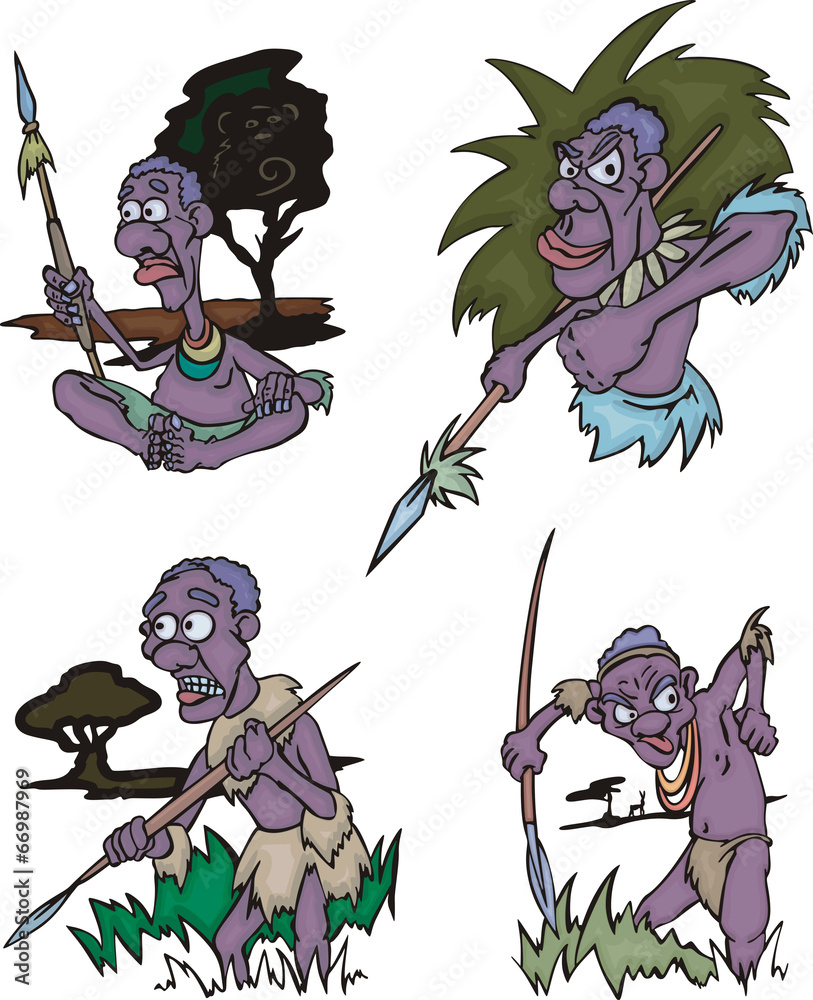 Cartoon African aborigines hunters Stock Vector | Adobe Stock