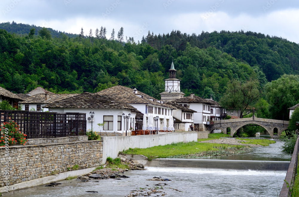 Beautiful view of the Clock tower and the old town in the architectural ...