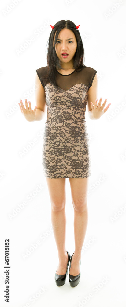Asian young woman dressed up as a devil and looking frustrate Stock ...