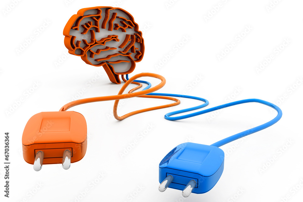 human brain with plug and cable Stock Illustration | Adobe Stock