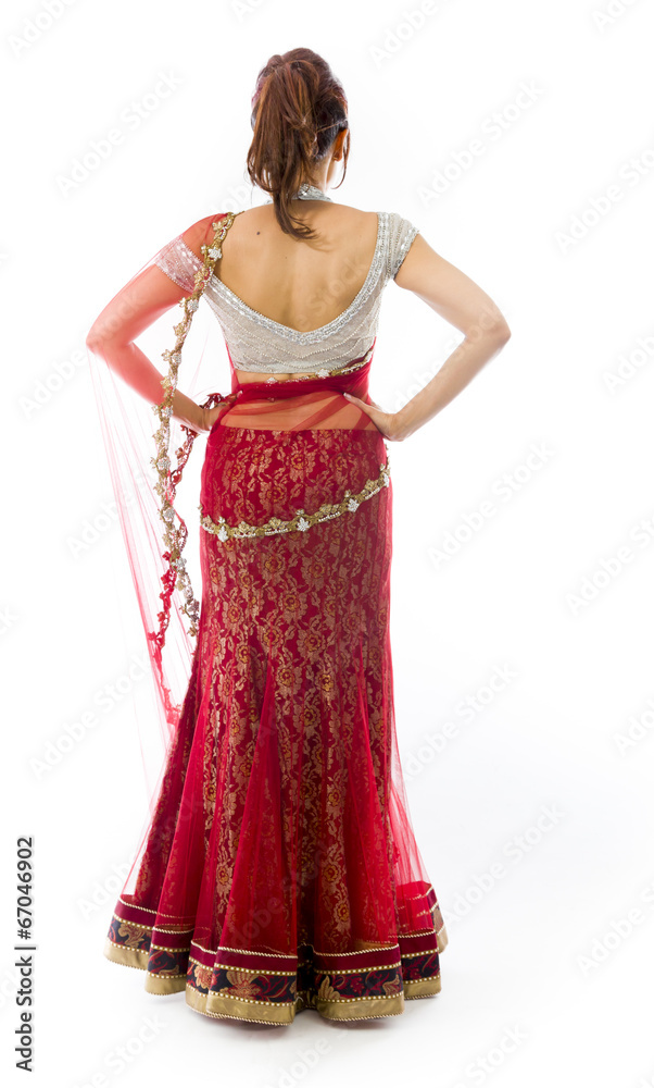 Rear view of a young Indian woman standing with her arms akimbo Stock ...