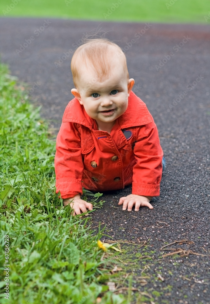 Baby crawling outdoor Stock Photo | Adobe Stock