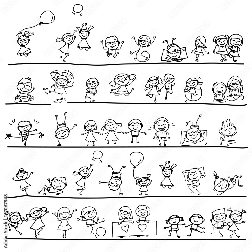 hand drawing cartoon character happy kids Stock Vector | Adobe Stock