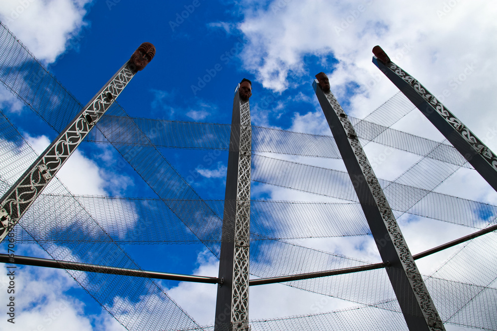 Maori Carving and sky - Maori Culture in New Zealand Stock Photo ...