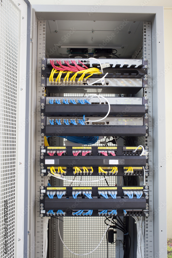 Rack Server Internet Connected with LAN cables. Stock Photo | Adobe Stock