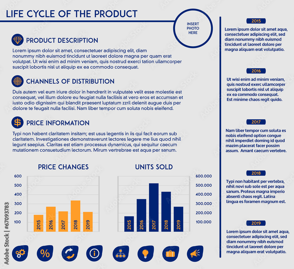 Editable template - product lifecycle- charts, diagrams, icons Stock ...
