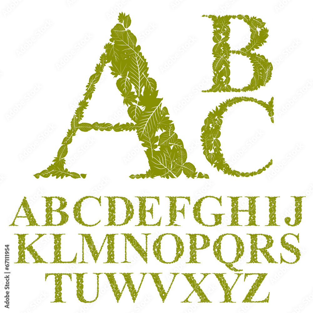 Font made with leaves, floral alphabet letters set, vector desig Stock ...