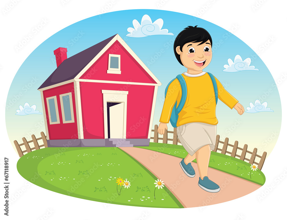 Little Boy Leaving Home Vector Illustration Stock Vector | Adobe Stock