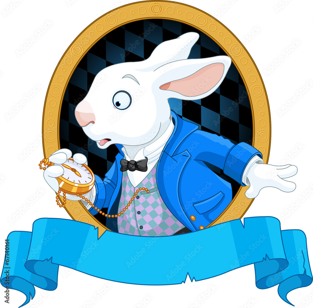 White Rabbit with watch design Stock Vector | Adobe Stock