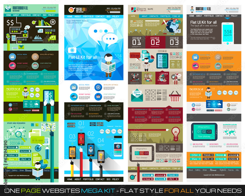 One page website flat UI design template SET 1. Stock Vector | Adobe Stock