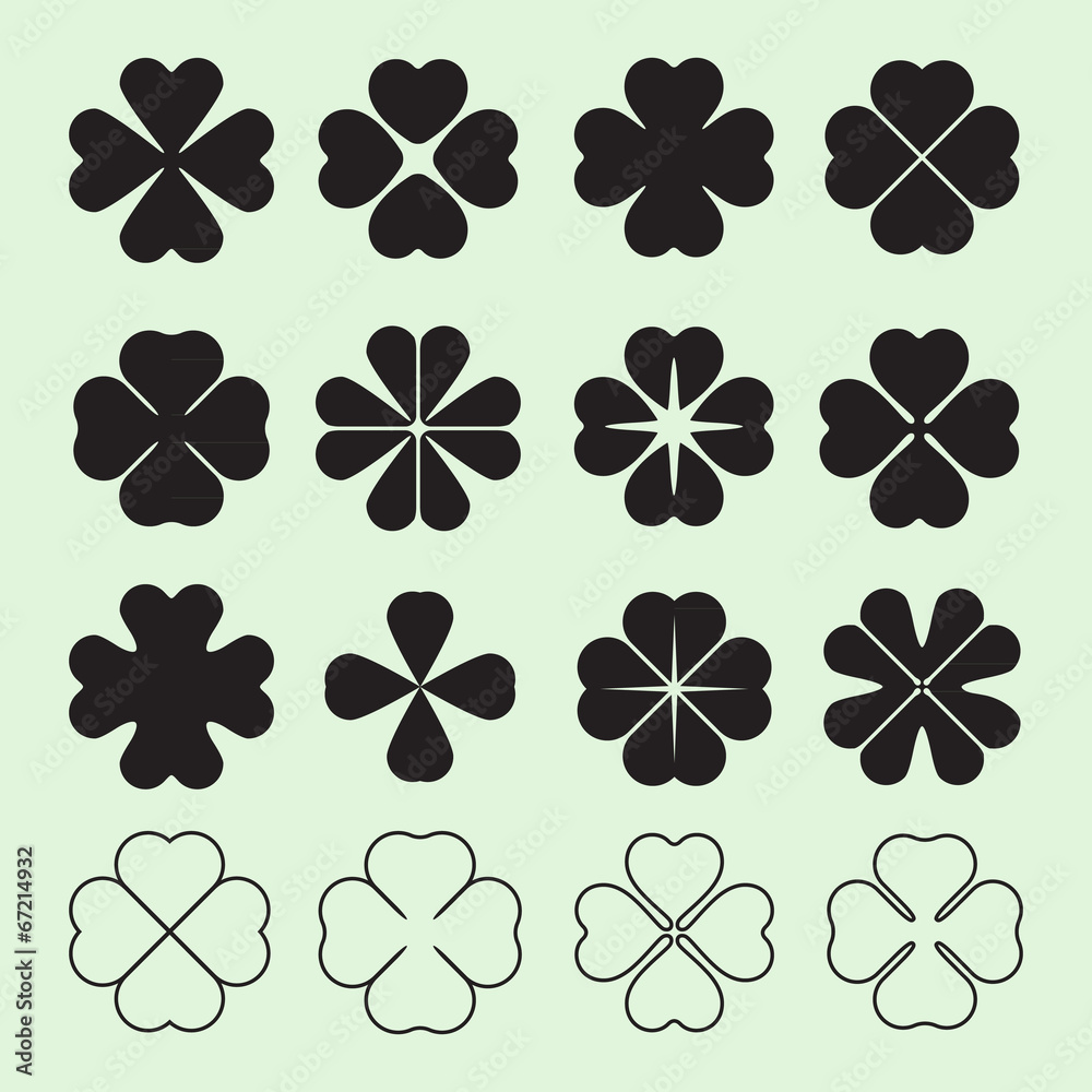 Four Leaf Clover Symbol Set Of Simple Shapes Stock Vector Adobe Stock