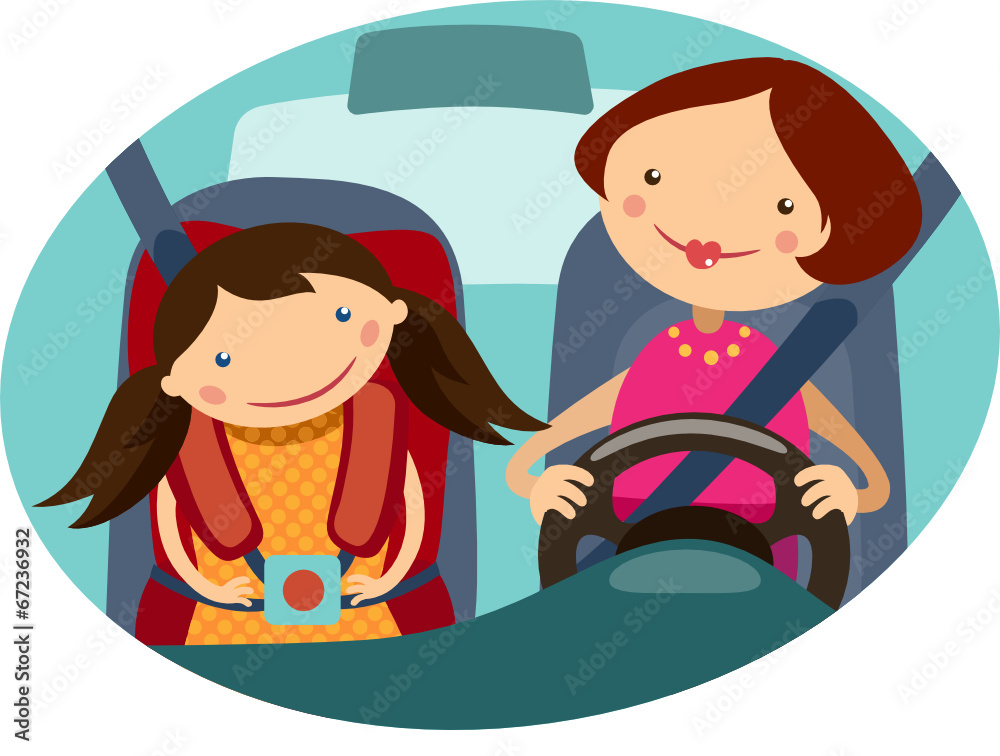 illustrations mother and daughter driving in the car Stock Vector ...