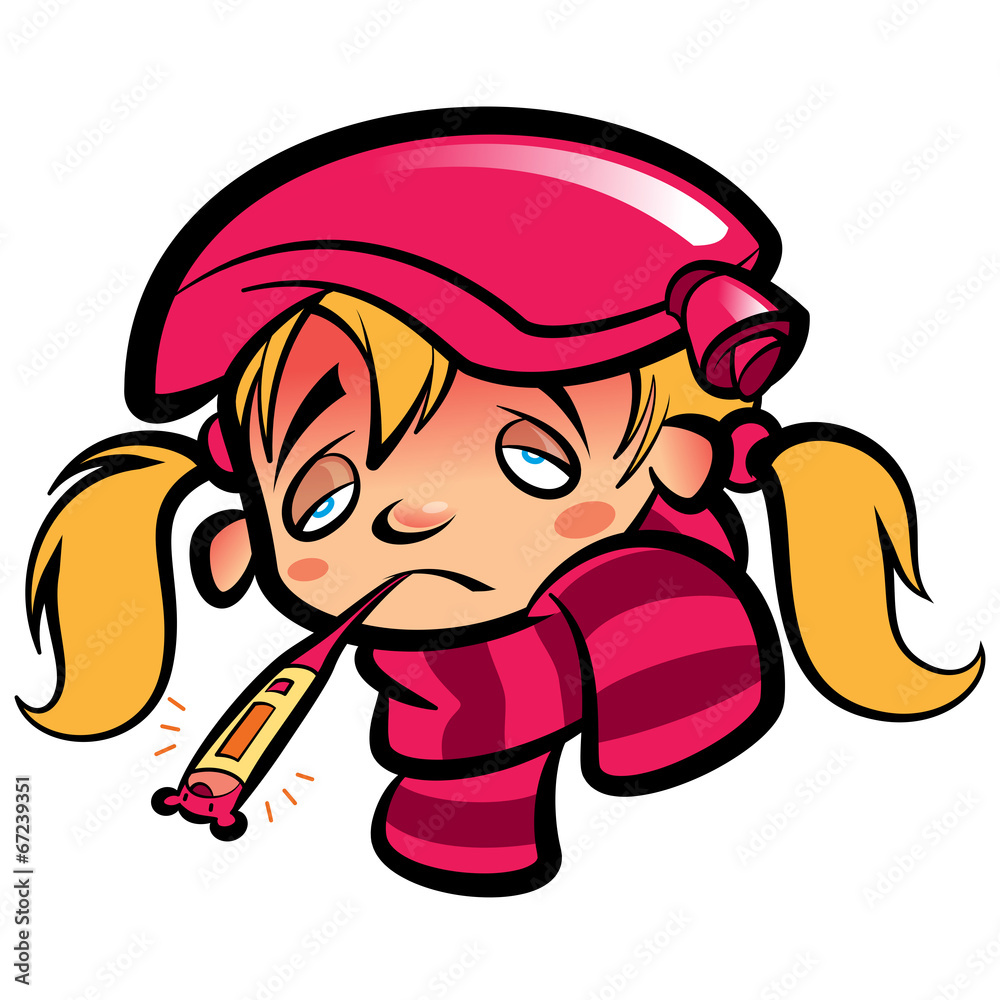 Cartoon sick girl head with thermometer scarf and ice bag Stock Vector ...