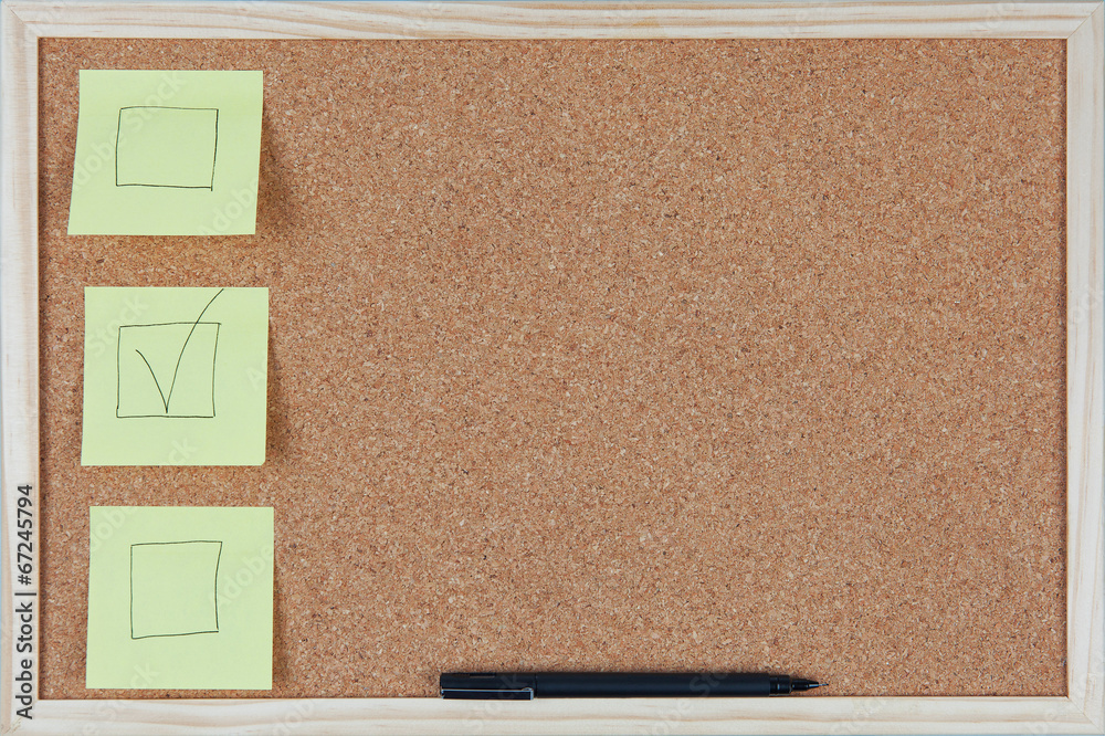 Checkbox post-it notes on corkboard Stock Photo | Adobe Stock