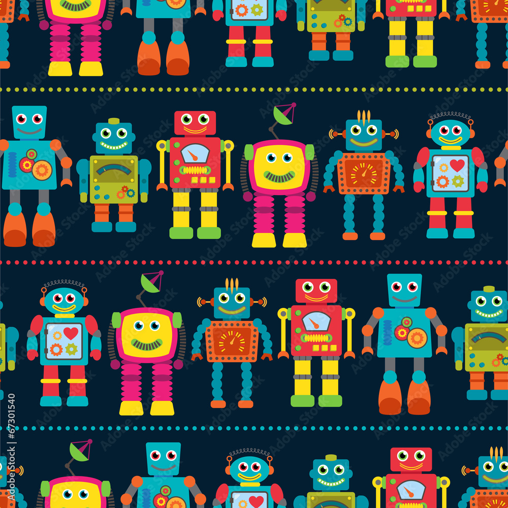 Seamless Tileable Vector Background Pattern with Cute Robots Stock ...