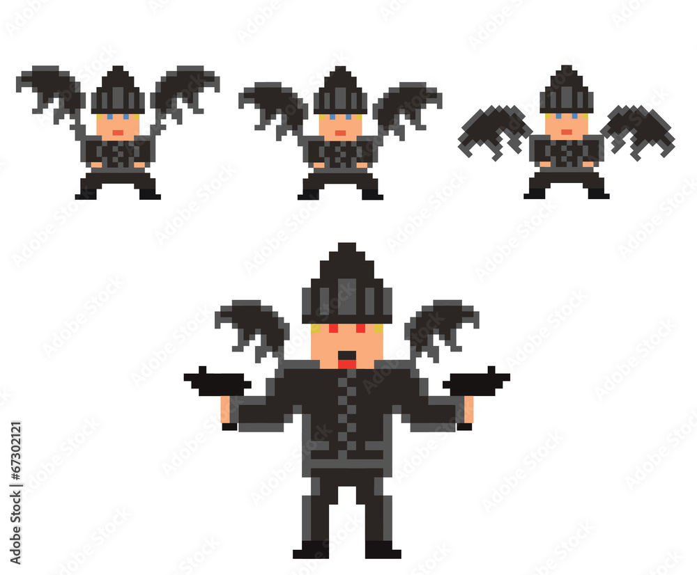 pixel art set of evil flying person in black clothses and hat, w Stock ...