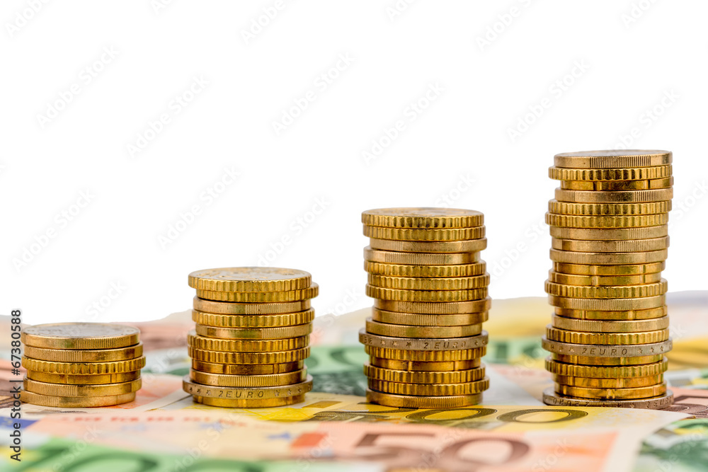 Stapel Geldmünzen, steigende Kurve, Münzstapel Stock-Foto | Adobe Stock