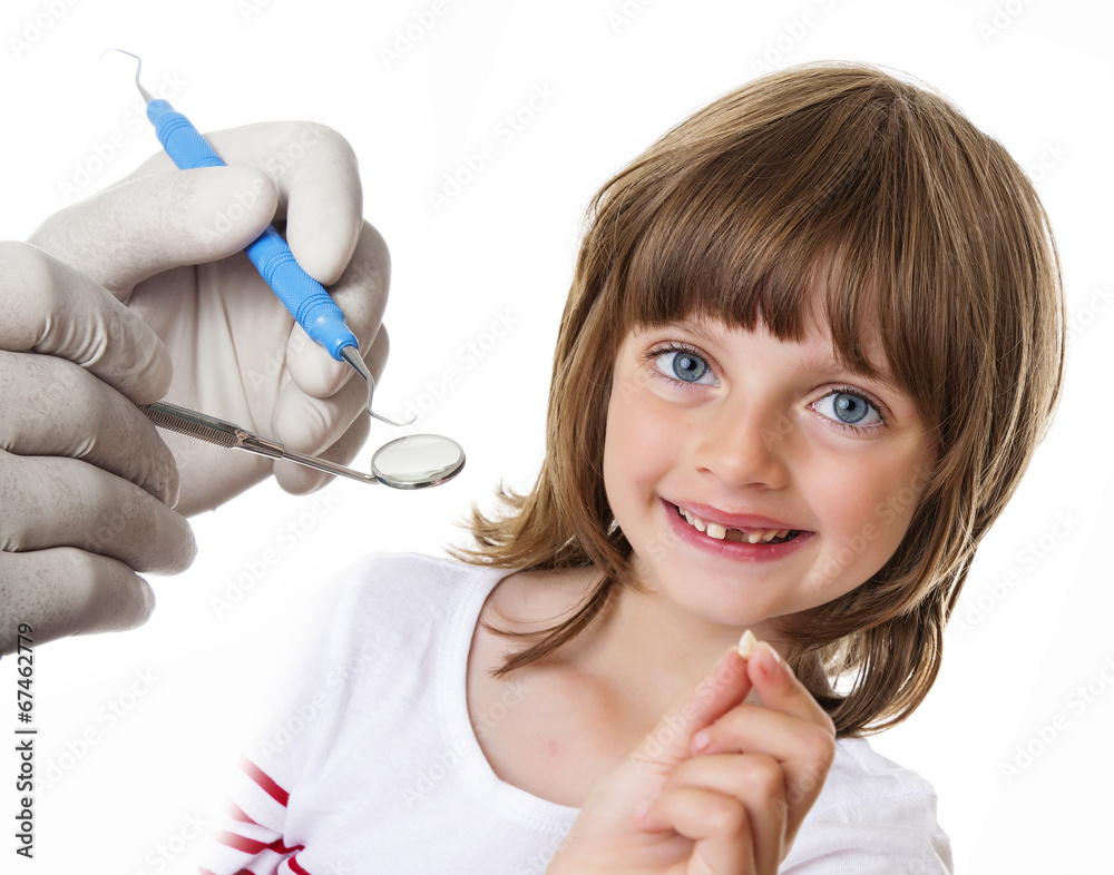 little girl pointing her missing teeth in her hand Stock Photo | Adobe ...