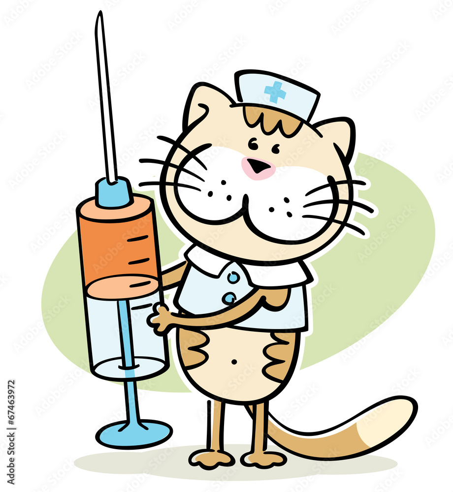 cartoon cat - veterinarian character with syringe Stock Vector | Adobe ...