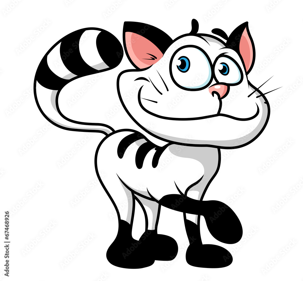 Cute black and white striped cartoon cat Stock Vector | Adobe Stock