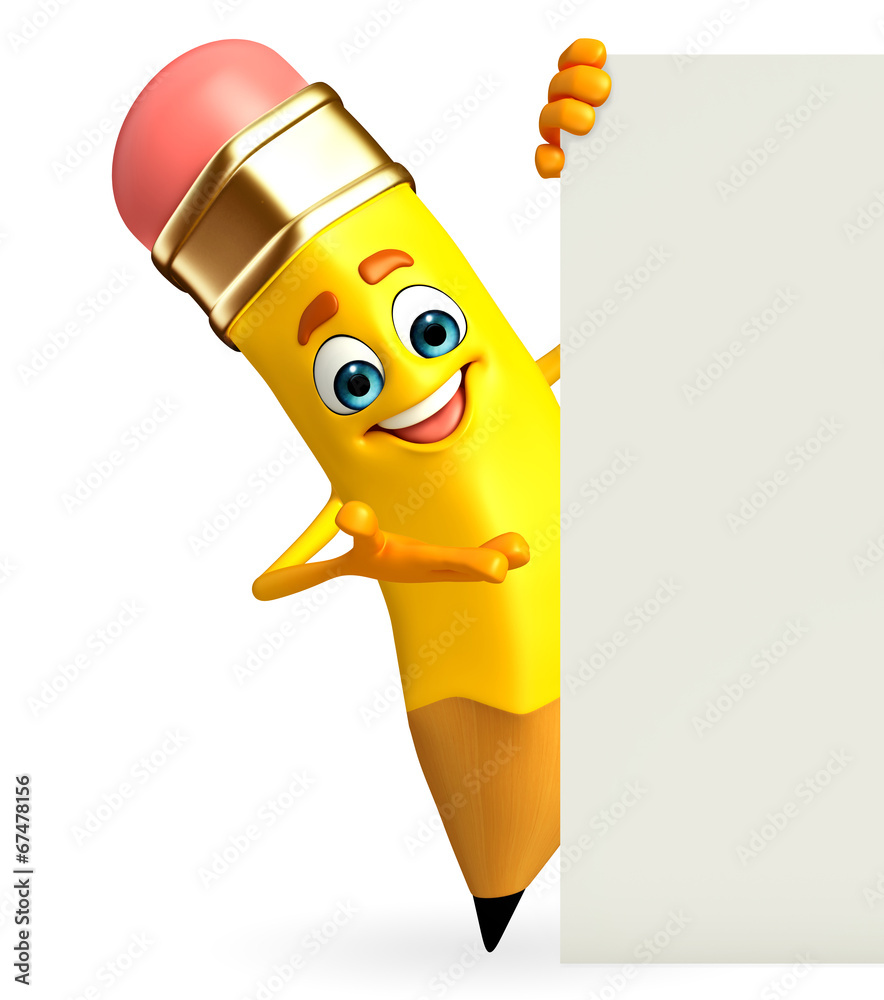 Pencil Character with sign Stock Illustration | Adobe Stock