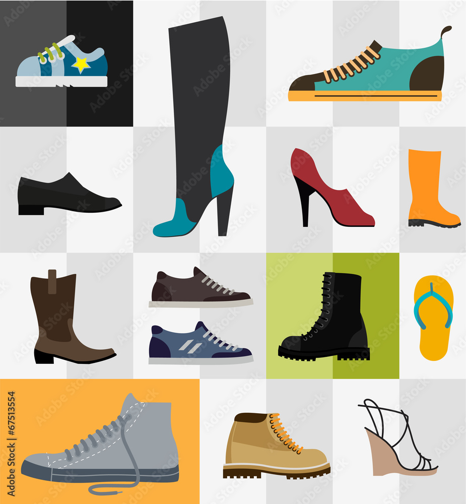 Set of flat footware icons Stock Vector | Adobe Stock