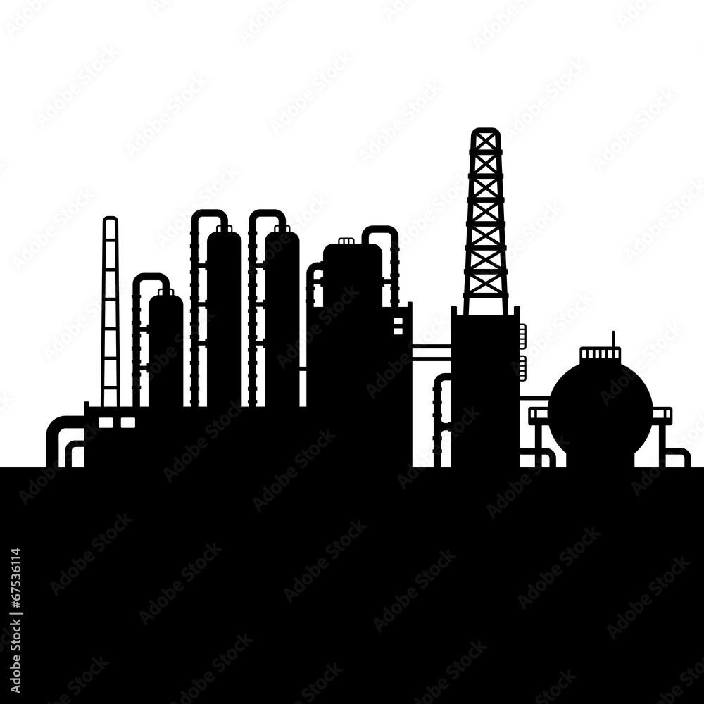 Oil Refinery Plant and Chemical Factory Silhouette 3. Vector Stock ...