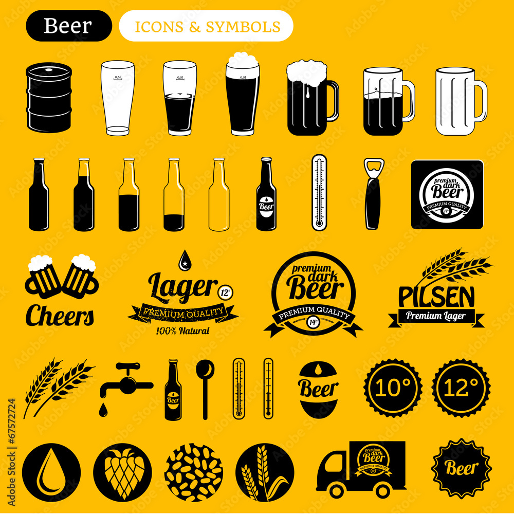 beer icons & design elements, vintage labels, signs Stock Vector ...
