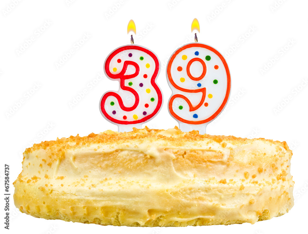 birthday cake with candles number thirty nine isolated on white Stock ...