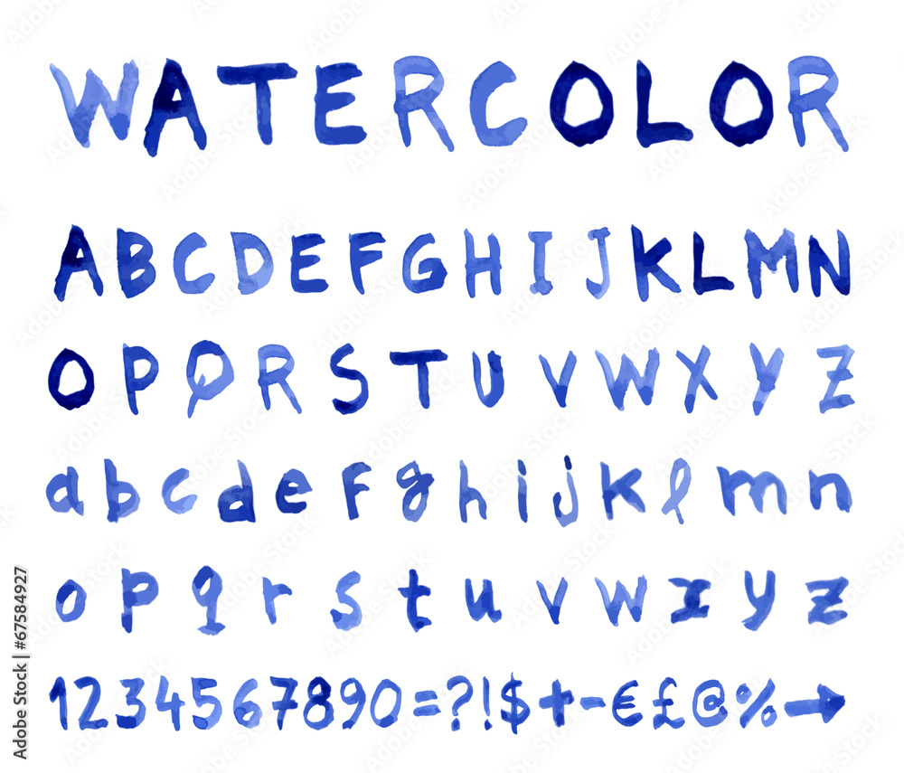 Font Watercolor technique. Vector illustration. Stock Vector | Adobe Stock